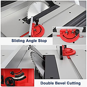 TUFFIOM 10inch Table Saw w/Port for Connecting Dust Collector, Portable Benchtop Table Saw w/ 60T Blade, Stand & Push Stick, 5000RPM, Adjustable Blade Height, 90°Cross Cut & 0-45°Bevel Cut