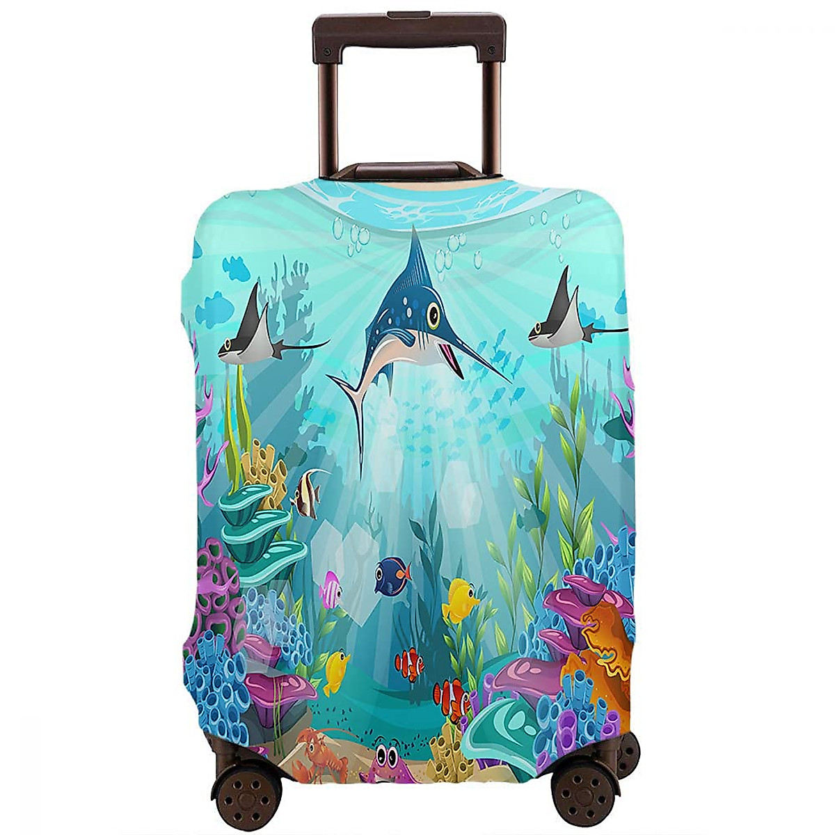 Wondertify Fish Coral Reefs Luggage Cover Sea Diversity Habitats Washable Suitcase Protector Anti-Scratch Suitcase Cover Fits 22-24 Inch Blue Red