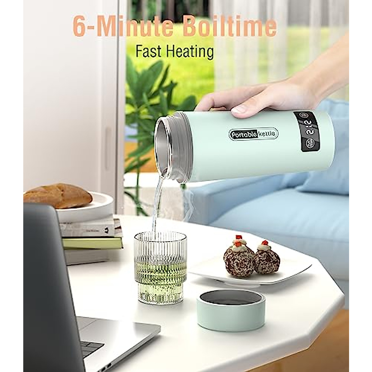 Travel Portable Electric Kettle Small with Temperature Control and LCD Display,304 Stainless Steel BPA Free Travel Tea Kettle with Auto Shut-Off for Road trip, business trips, camping by buways