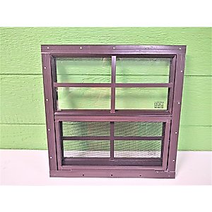 16x16 Brown Vertical Slider Window, Flush Mount, Great for Sheds, Playhouses, and Chicken Coops