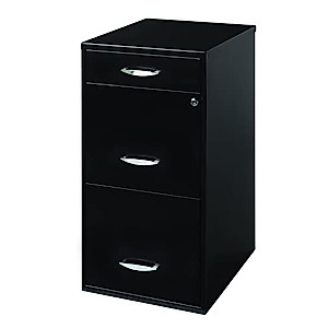 MIELEU 18" Deep 3 Drawer Metal Organizer File Cabinet with Oval Handles, Black