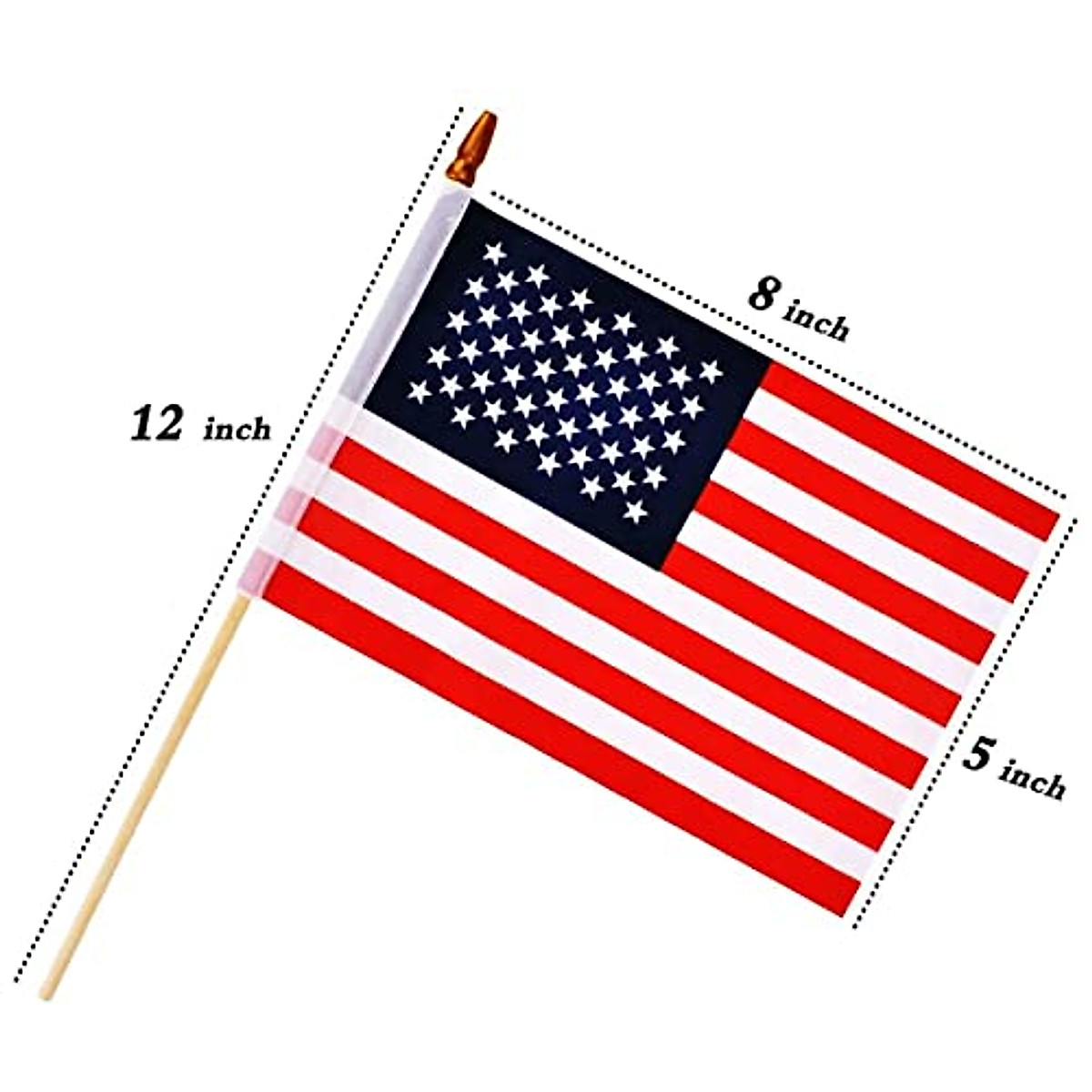 Small American Flags on Stick 5x8 Inch/12 Pack - Mini Ameirican Flags/Handheld American Wooden Stick Flag Spear Top