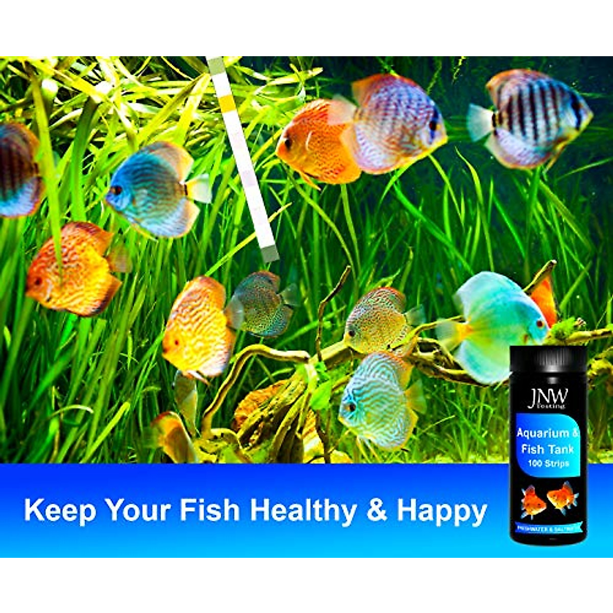 Aquarium Test Strips - 9-in-1 Aquarium Test Kit with eBook - Aquarium Water Test Kit with Quick and Accurate Fish Tank Test Strips - 100 Test Strips by JNW Direct