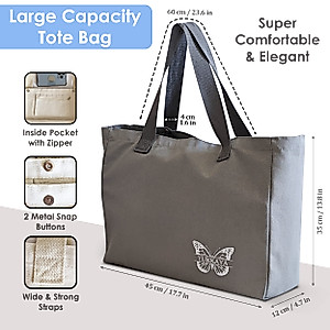 Cotton Canvas Tote Bags for Women, Large Capacity Reusable Shoulder Bag for Grocery Shopping, Travel, Beach, Yoga (Natural)