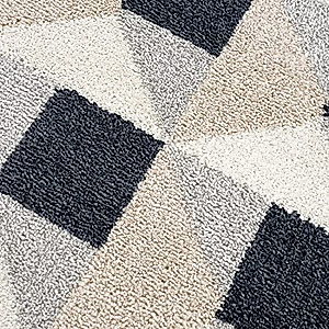 Abani Modern Print Cream & Black 4’ x 6’ Area Rug Rugs - Square Grid Pattern Contemporary No-Shed Bedroom Rug