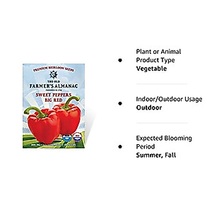 The Old Farmer's Almanac Heirloom Sweet Pepper Seeds (Big Red) - Approx 30 Seeds - Non-GMO, Open Pollinated, USA Origin