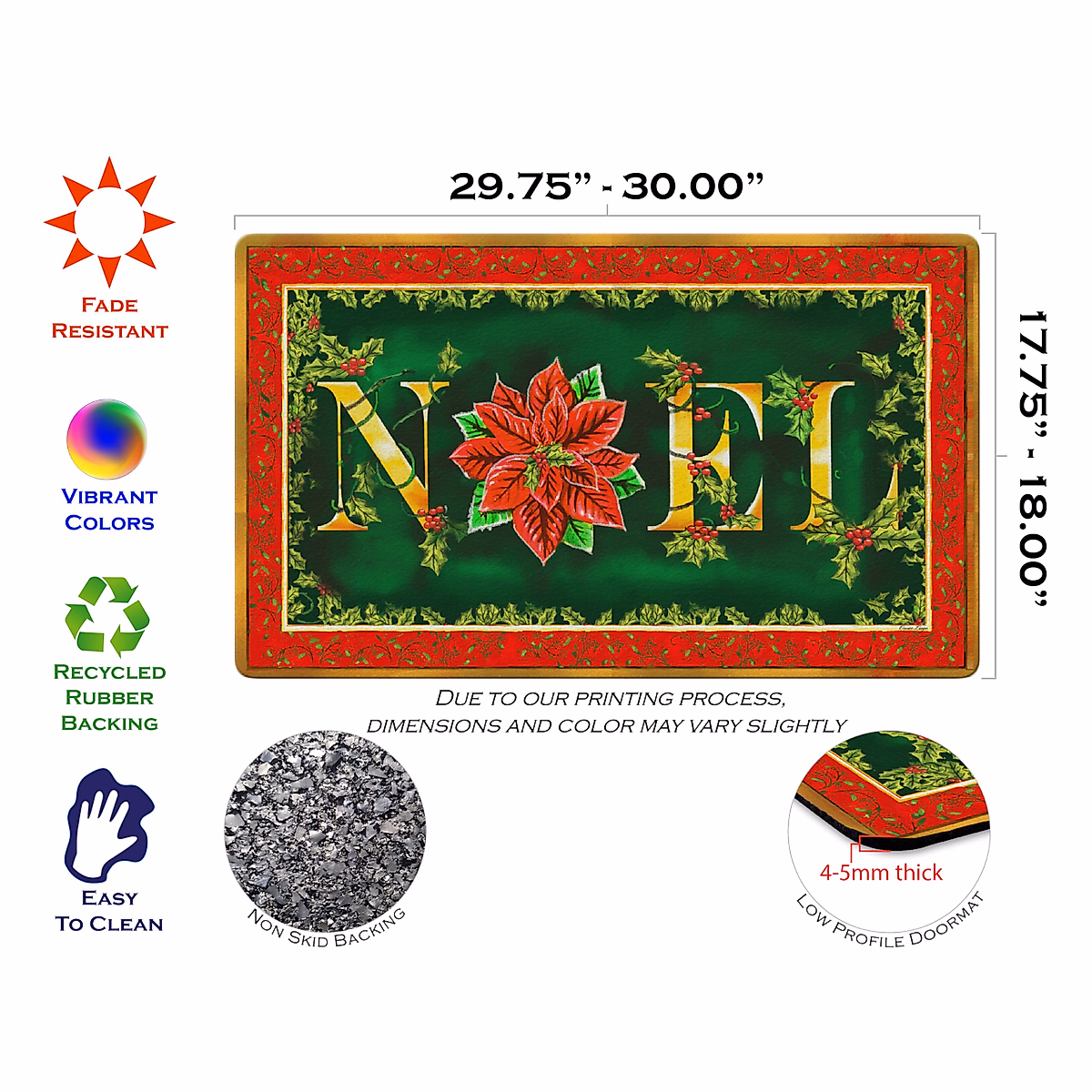 Toland Home Garden 800101 Noel Winter Door Mat 18x30 Inch Christmas Outdoor Doormat for Entryway Indoor Entrance