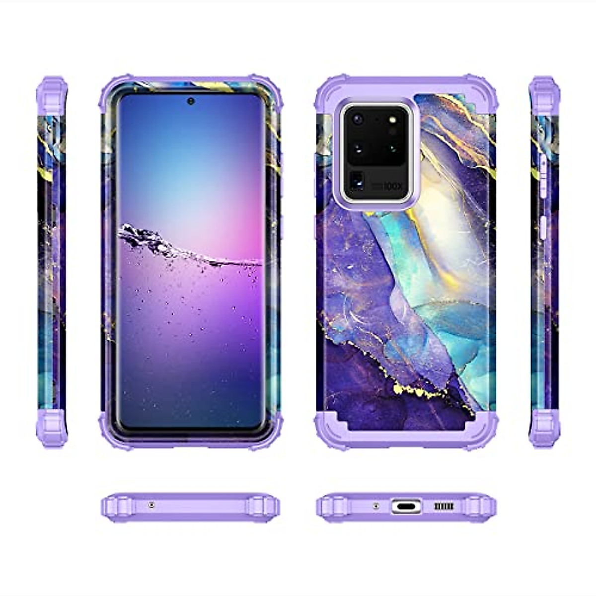 Rancase Compatible with Galaxy S20 Ultra Case,Three Layer Heavy Duty Shockproof Protection Hard Plastic Bumper +Soft Silicone Rubber Protective Case for Samsung Galaxy S20 Ultra 6.9 inch,Purple