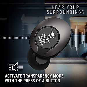 Klipsch T5 II True Wireless Bluetooth 5.0 Earphones in Gunmetal with Transparency Mode, Beamforming Mics, Best Fitting Ear Tips, and 32 Hours of Battery Life in a Slim Charging Case