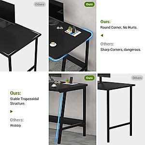 Topfurny Computer Desk, 39 Inch Small Computer Desk Study Table for Small Spaces, Modern Simple Writing Desk with Round Desk Corner Edge for Home Office, School, Bedroom, Workstation,Black