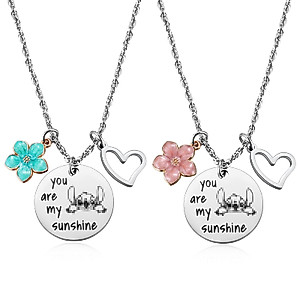 MIXJOY 2PC Stitch Gifts You are My Sunshine Stitch Necklaces Jewelry for Daughter Granddaughter Niece, Lilo and Stitch Lover Birthday Graduation Gifts for Teens