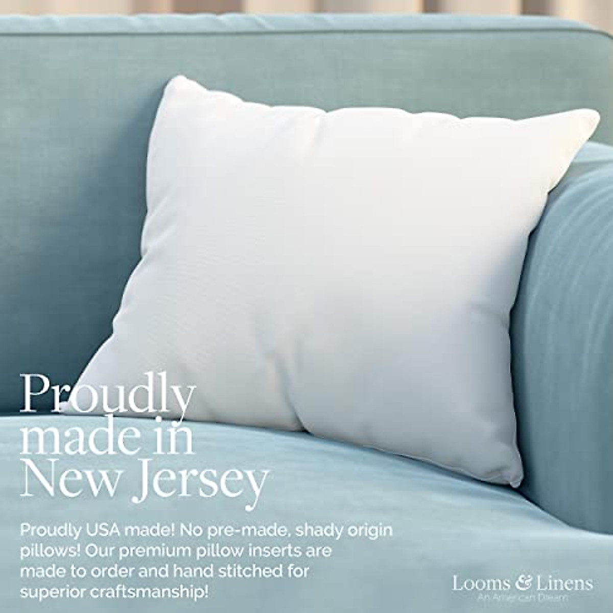 Throw Pillow Insert 18x18 Set of 4 pc. Square Sham Stuffer Insert for Decorative Pillow Covers by Looms & Linens - Made in USA