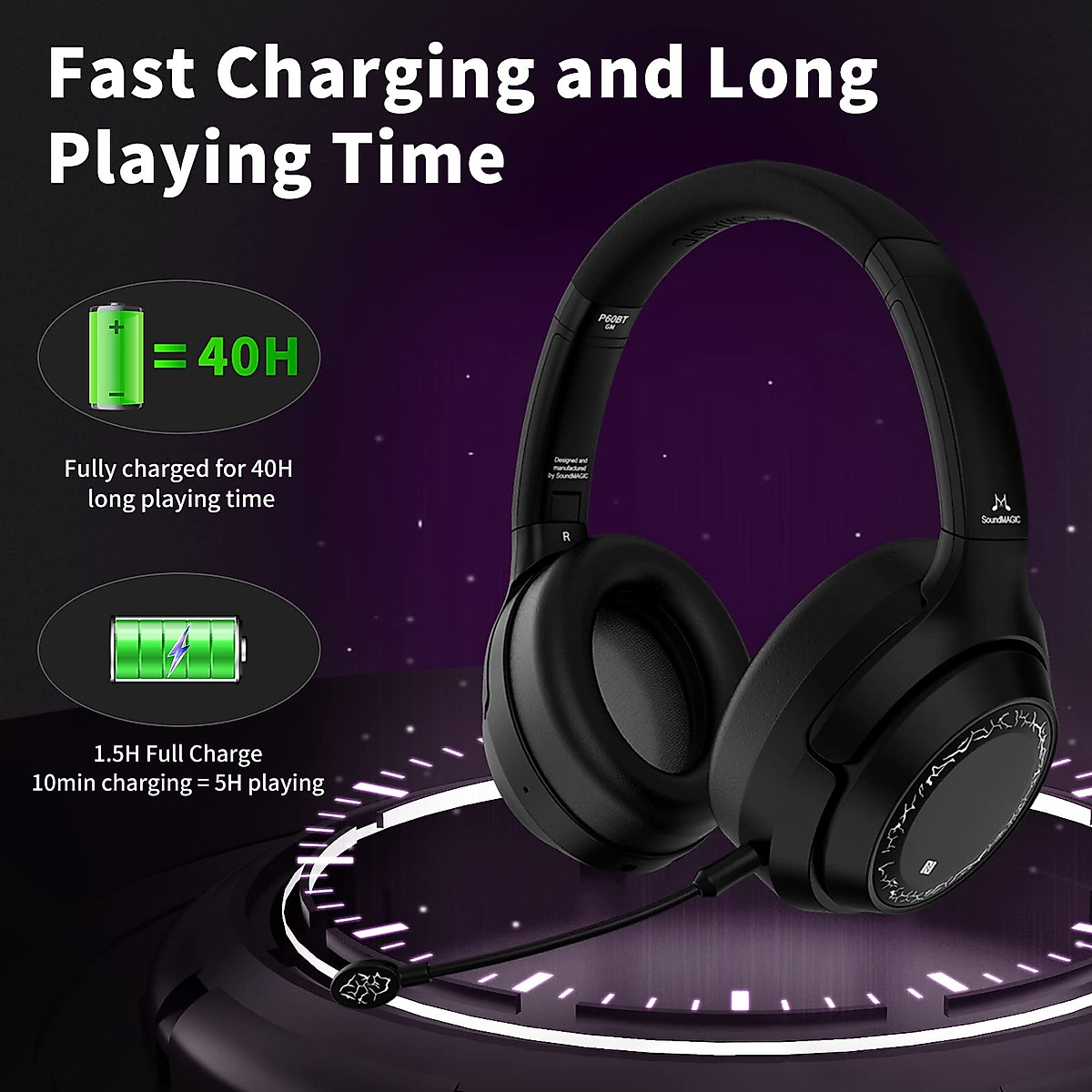 SoundMAGIC P60BT GM Performance Wireless Gaming Headset - Surround Sound 2.4GHz USB/Bluetooth Headphones 50 Hours Lasting Lower Latency Compatibility for PC Mobile PS4 PS5 Xbox Consoles