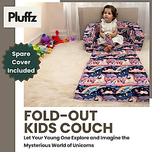 Pluffz Toddler Couch - Convertible Kids Sofa for Playroom - Premium Foldable Toddler Sofa Chair, Comfy Sofa for Kids, Toddler Lounge Chair Indoor