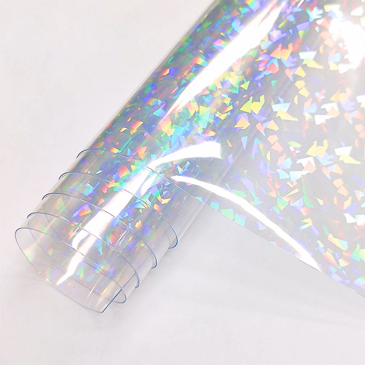 12x53 Inch Iridescent Gem Patterns Clear Film Laser Mirror Rainbow Transparent PVC Waterproof Vinyl for Sewing Crafts Decoration