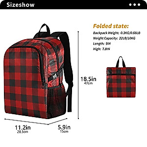 ALAZA Lumberjack Plaid Red and Black Squares Lightweight Packable Foldable Travel Backpack