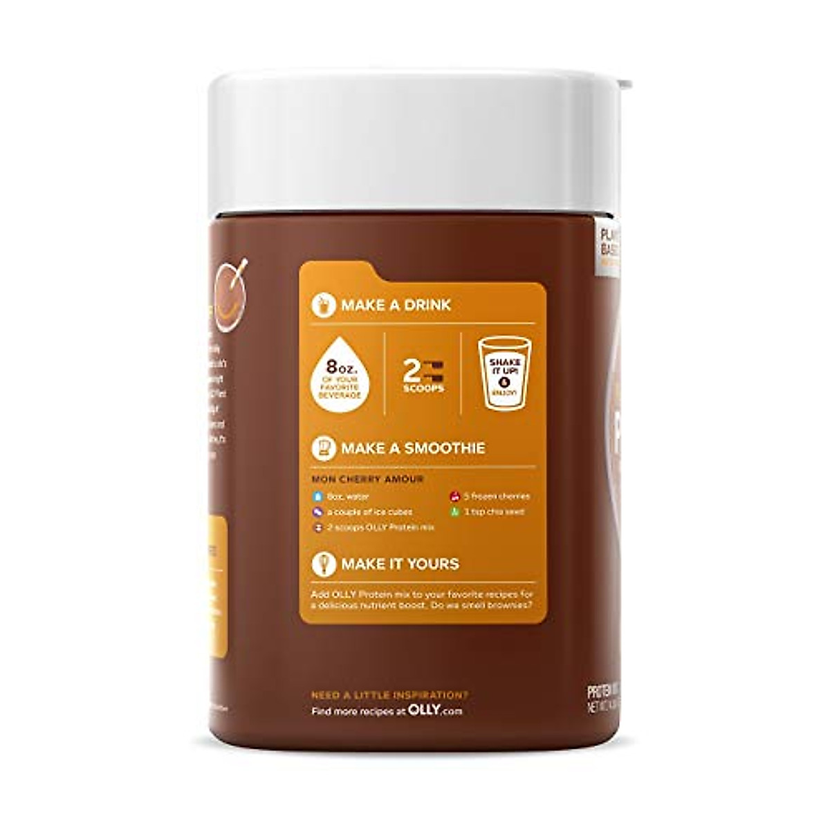 OLLY Plant Powered Protein, 18g Plant Protein, Protein Powder, Vegan, Gluten Free, Non GMO, Chocolate, 12 Day Supply - 14.8 Ounces