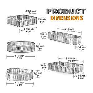 Silicone Baking Mat with Baking tart rings set of 5,Stainless Steel tart ring, Heat-resistant nonstick tart ring, muffin rings, molds and cake.
