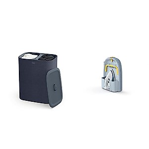 Joseph Joseph Tota 90-litre Laundry Hamper Separation Basket with Lid - Black & Folding Space-Saving, Compact Table-top Ironing Board
