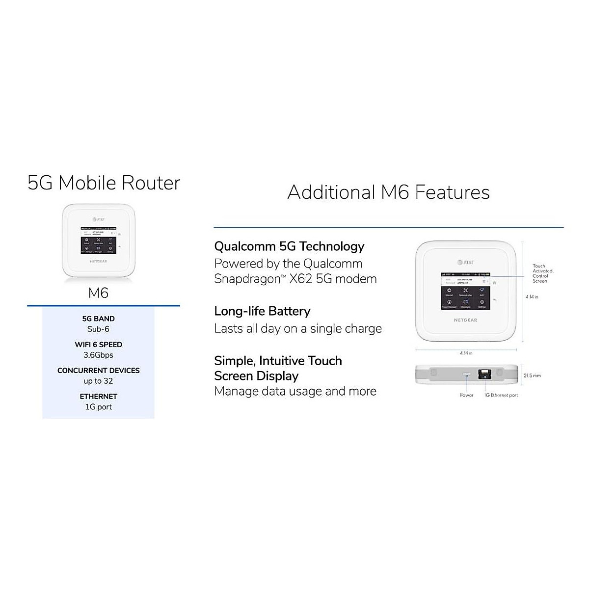 NETGEAR Nighthawk M6 5G WiFi 6 Mobile Hotspot Router (MR6110) – Blazing Fast Wireless Hotspot Router, Unlocked, Certified with AT&T and T-Mobile - White (Renewed)