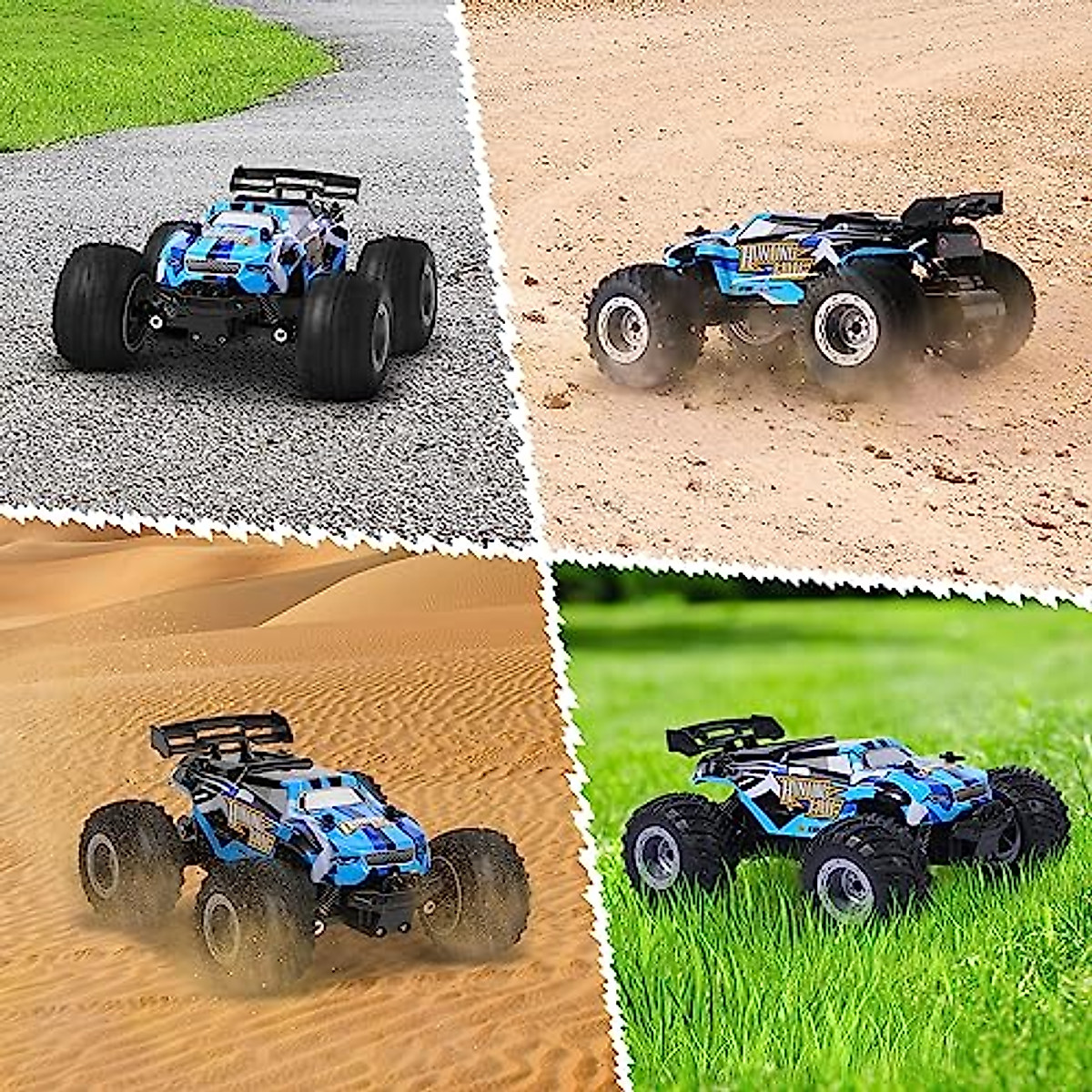 HENEROAR Remote Control Car, Remote Control Truck, 2.4Ghz All Terrain Off-Road Monster Truck, 20 KM/H Rc Cars with LED Bodylight and 2 Rechargeable Batteries Toys for Boys Age 4-7 8-12