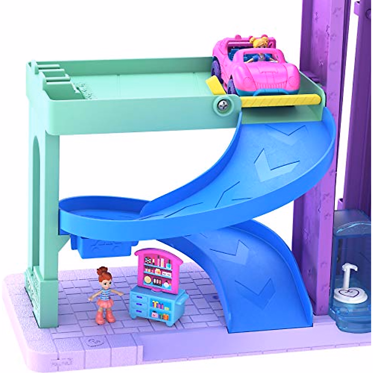 Polly Pocket Playset with 3 Micro Dolls, 1 Toy Car, Food and Shopping Accessories, Pollyville Mega Mall Toy