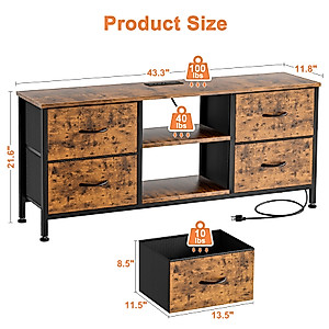 Lulive Dresser TV Stand, Wide Dressers & Chests of Drawers with Charging Station & 4 Drawers Storage for 50 inch TV, Media Console Sofa Table for Bedroom, Living Room (Rustic Brown)