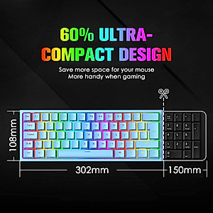MAGIC-REFINER 60% Mechanical Gaming Keyboard Red Switch Mini 62 Keys Wired Type C 14 Backlit Effects,Lightweight RGB 6400 DPI Honeycomb Optical Mouse Mouse pad for Windows & Mac PC Gamer(Blue)