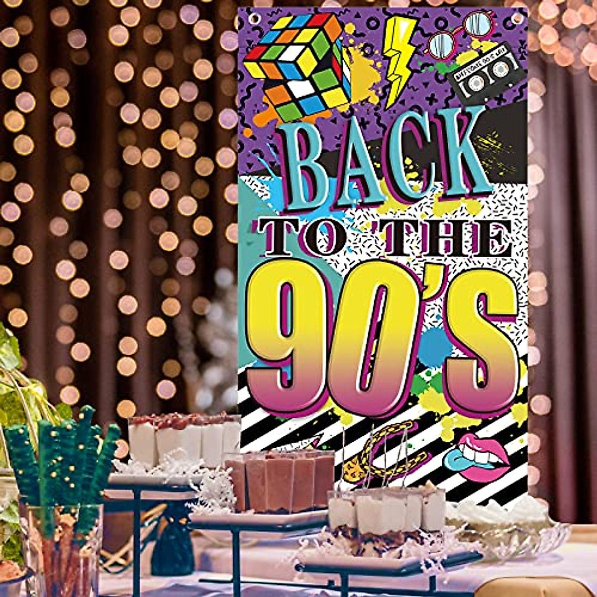 90s Themed Door Banner Party Decorations for Adults, 90's Hip Hop Theme Graffiti Birthday Door Backdrop Party Supplies, Back To The 90s Door Cover Photo Booth Props Decor Sign(72.8 x 35.4 inches)