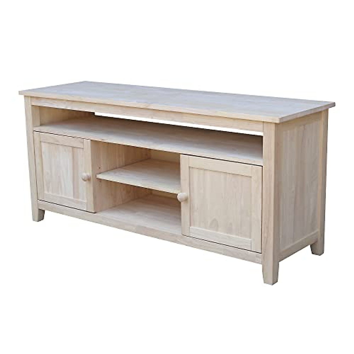 IC International Concepts 26" H, Entertainment TV Stand with 2 Doors Center Shelf 20.03''W x 15.24''D, Durable Solid Parawood Furniture, Living Room/Bedroom, Paint or Stain in Any Color, Unfinished
