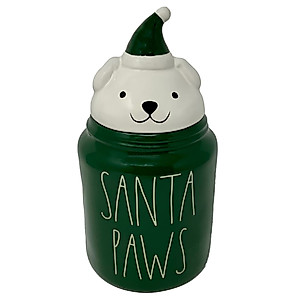 Rae Dunn by Magenta RAE DUNN GREEN SANTA PAWS CHRISTMAS TREAT CANISTER with PUPPY LID - Artisan Collection By Magenta – Great addition to