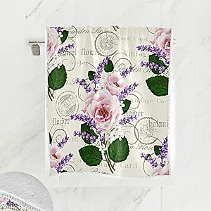 Wamika Women Spring Flowers Hand Bath Towel Shower Towels Set Peony Lavender Boho Floral Kitchen Hanging Gym Fingertip Bathroom Towel Highly Absorbent