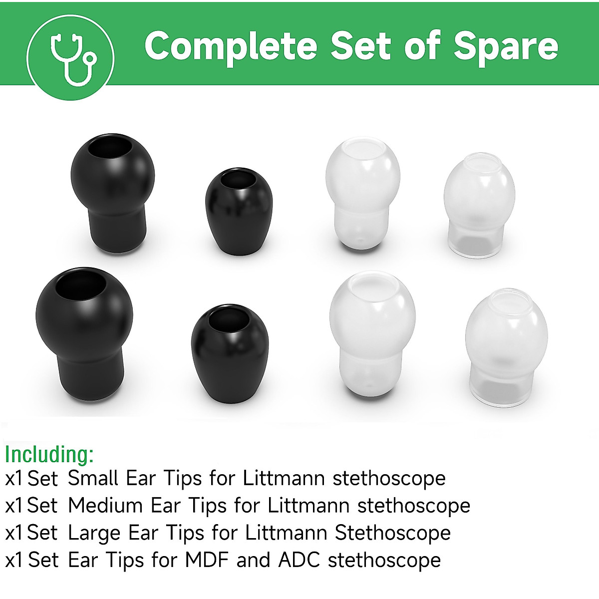 4 Pairs 3 Sizes(L,M,S) Littmann Stethoscope Replacement Ear Tip Piece, 6Pcs Littmann Stethoscope Accessories Spare Parts Soft Earplug Earbud Large Small Middle, 2Pcs MDF ADC Stethoscope Ear Cover Bud