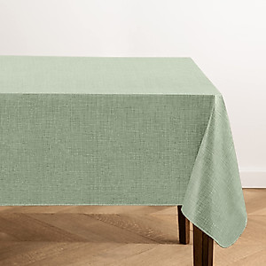 Elrene Home Fashions Monterey Linen Inspired Water- and Stain-Resistant Vinyl Tablecloth with Flannel Backing, 52 inches X 70 inches, Rectangle, Sage