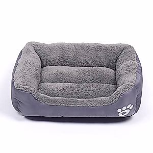 Barelove Square Dog Bed Mattress Washable Kennel, Soft Plush Faux Fur Rectangle Sleeping Pet Bed for Small Medium Large Dogs Cats Puppy Pets, with Anti-Slip Waterproof Bottom (Grey)