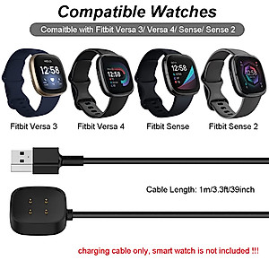 Emilydeals Charger for Fitbit Versa 3/Versa 4/Sense/Sense 2, Replacement Charging Cable Cord for Fitbit Sense/Sense 2/Versa 3/Versa 4 Smart Watch [1m/3.3ft]