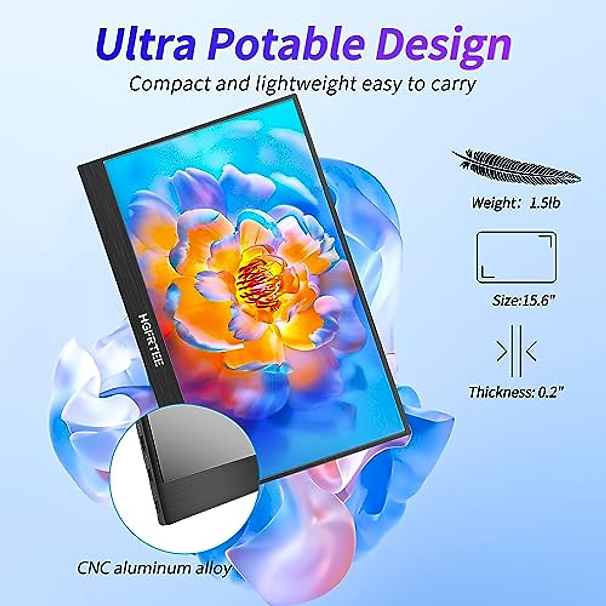 Portable Monitor 15.6inch 1080P FHD Laptop Monitor USB C HDMI Computer Display IPS Gaming Monitor w/Smart Cover & Screen Protector, Speakers, External Monitor for Laptop Phone PC Mac Xbox PS4 Switch