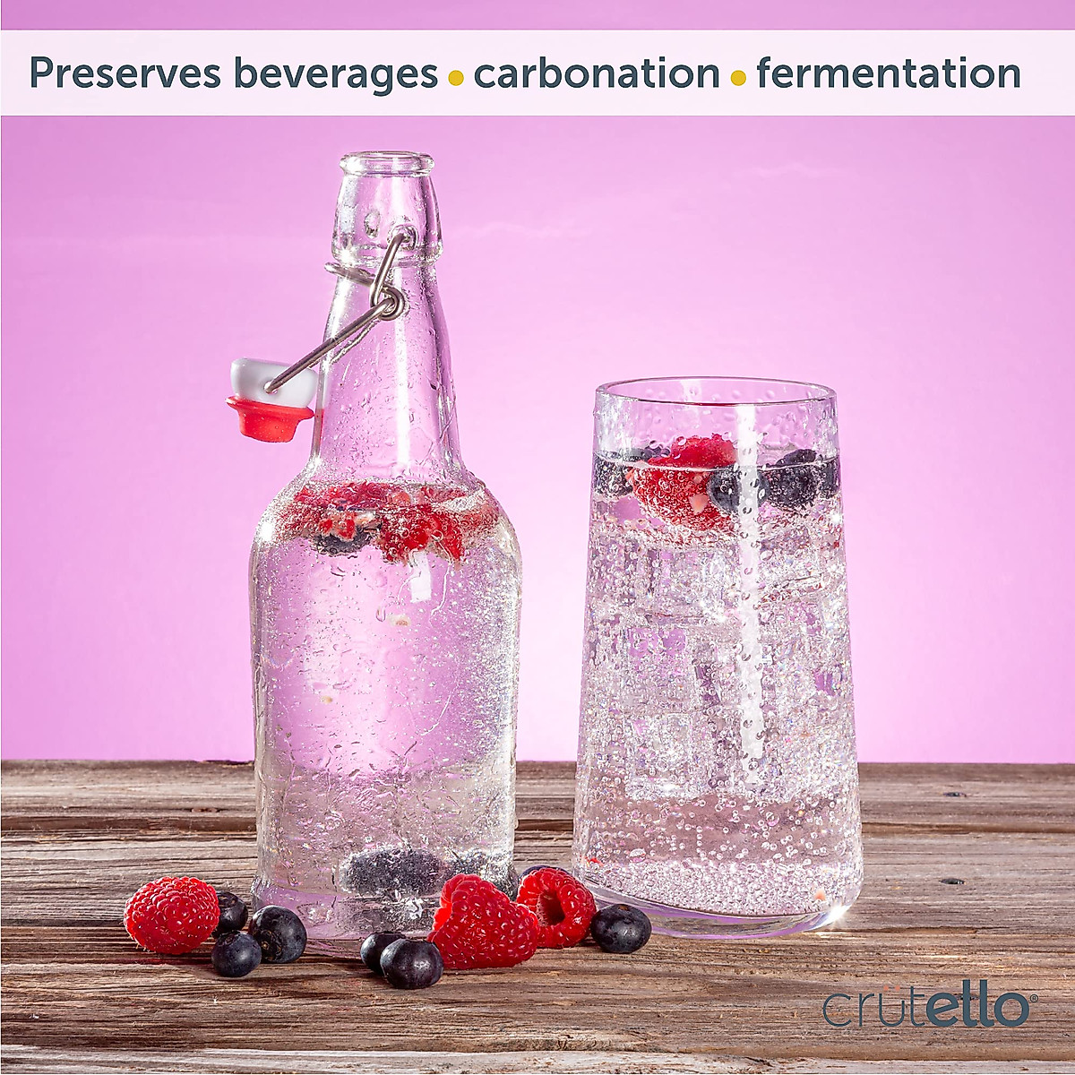 Crutello 16 Ounce Clear Glass Flip Top Beer Bottles for Brewing - Beer, Kombucha, Soda, Juice - 12 Pack Glass Bottle for Fermentation, Storage, Drinking - A Family-Owned American Brand