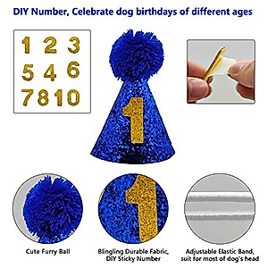 Dog Birthday Party Supplies, LMSHOWOWO Reusable Boy Dog Birthday Bandana Scarf Set, Cute Dog Birthday Hat with Number Bow Tie for Small Medium Large Dog Pet (Blue)