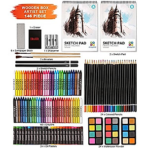 POPYOLA Art Supplies, Deluxe Wood Art Set for Artist, Various Painting Supplies, Including Crayons, Colored Pencils, Oil Pastels, Watercolor Cakes, and All The Tools You Need.