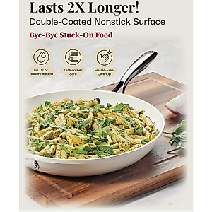 GOTHAM STEEL 14 Inch Non Stick Frying Pans Nonstick Frying Pan, Large Nonstick Pan, Cooking Pan, Nonstick Skillet, Non Stick Pan, 100% PFOA Free Ceramic Pan for Cooking, Dishwasher Safe, Cream White