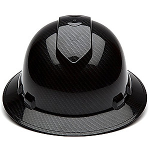 Pyramex Ridgeline Full Brim Hard Hat, 4-Point Ratchet Suspension, Shiny Black Graphite Pattern