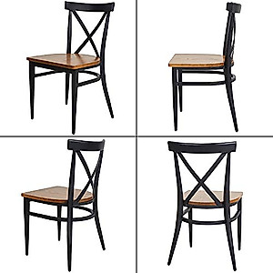 LUCKYERMORE Black Metal Dining Chairs Set of 2 Heavy Duty Kitchen Chairs Fully Assembled for Restaurant Solid Wood Seat X Back Cafe 450lbs Weight Capacity, Farmhouse Mid Century Morden Dining Chair