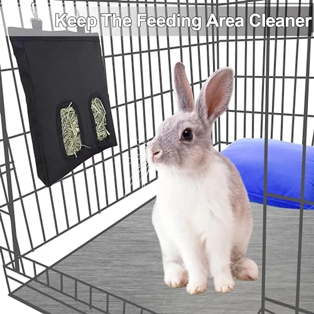 Lemcrvas Hay Feeder Bag, 2Pcs - 600D Oxford Cloth, 11x9.4in, 2 Holes, for Rabbit, Guinea Pig, Hamster, Chinchilla, Holds Large Hay, Reduces Mess, Easy to Use