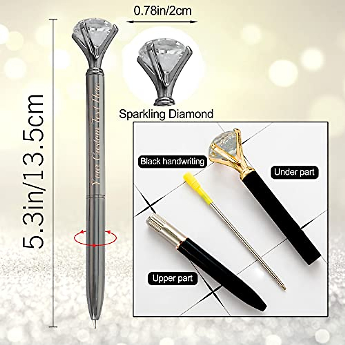 Up to 100 Personalized Diamond Pens Bulk with Name,Custom Imprint Ballpoint Pen Engraved Business Logo Text Message,Customized Gift for Women Men Graduation Birthday Office Commercial-20PCS Rose Gold