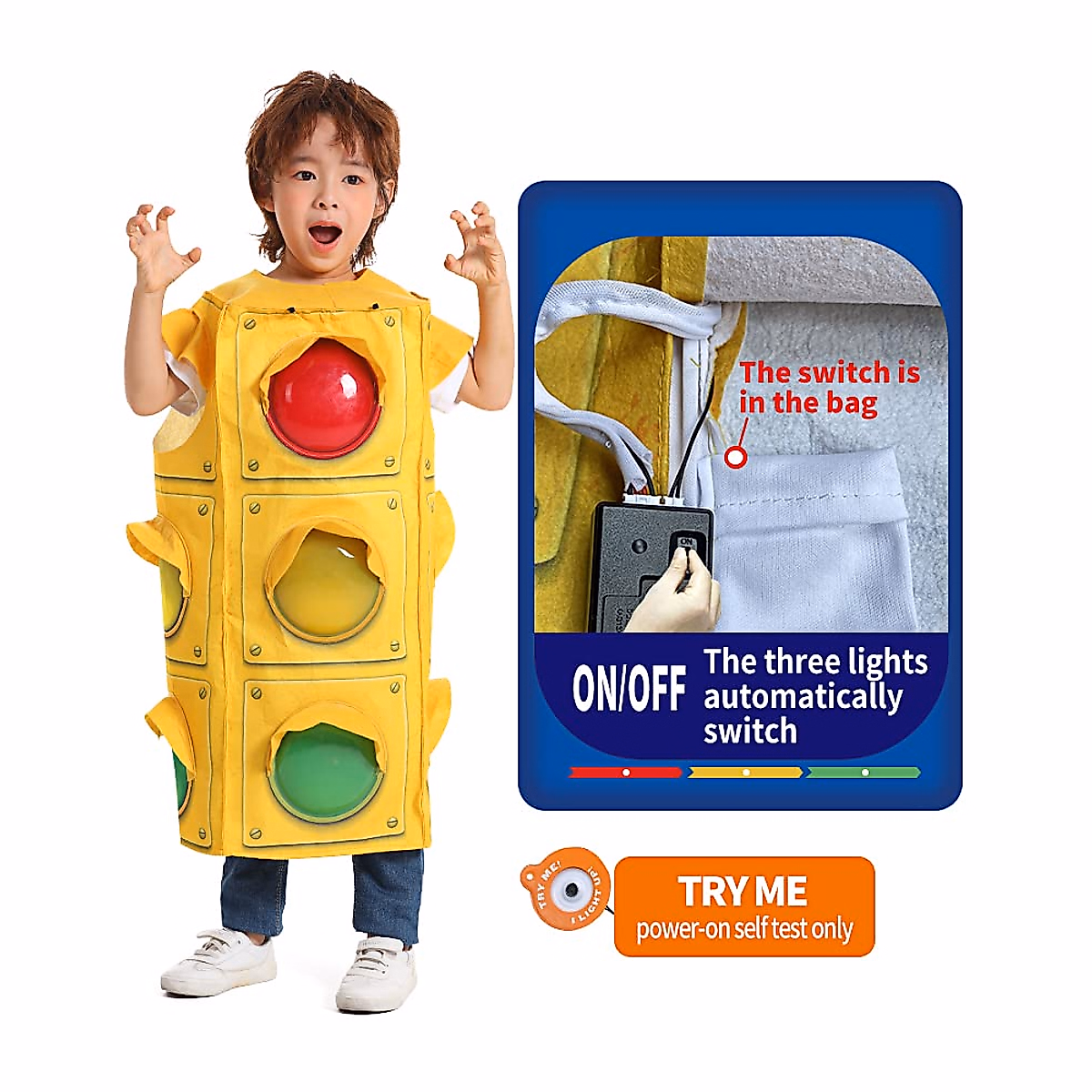 Seasons 3D Traffic Light Costume for Child 5-7 Years, Stop Light Lamp