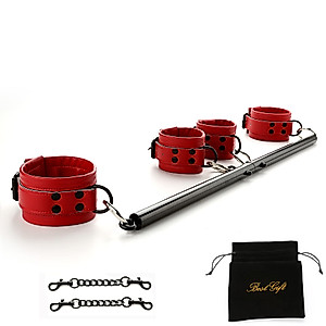 EXREIZST 3 in 1 Spreader Bar with 4 Leather Straps Set Adjustable Bar Training Tools Set, Black