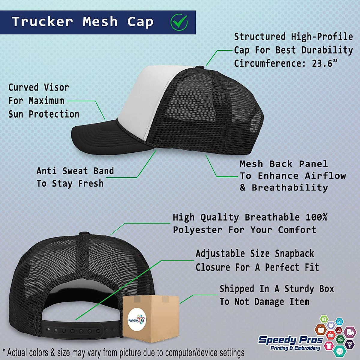 Trucker Hat for Men & Women Snapback Custom Personalized Photo & Text Classic Mesh Baseball Cap Black
