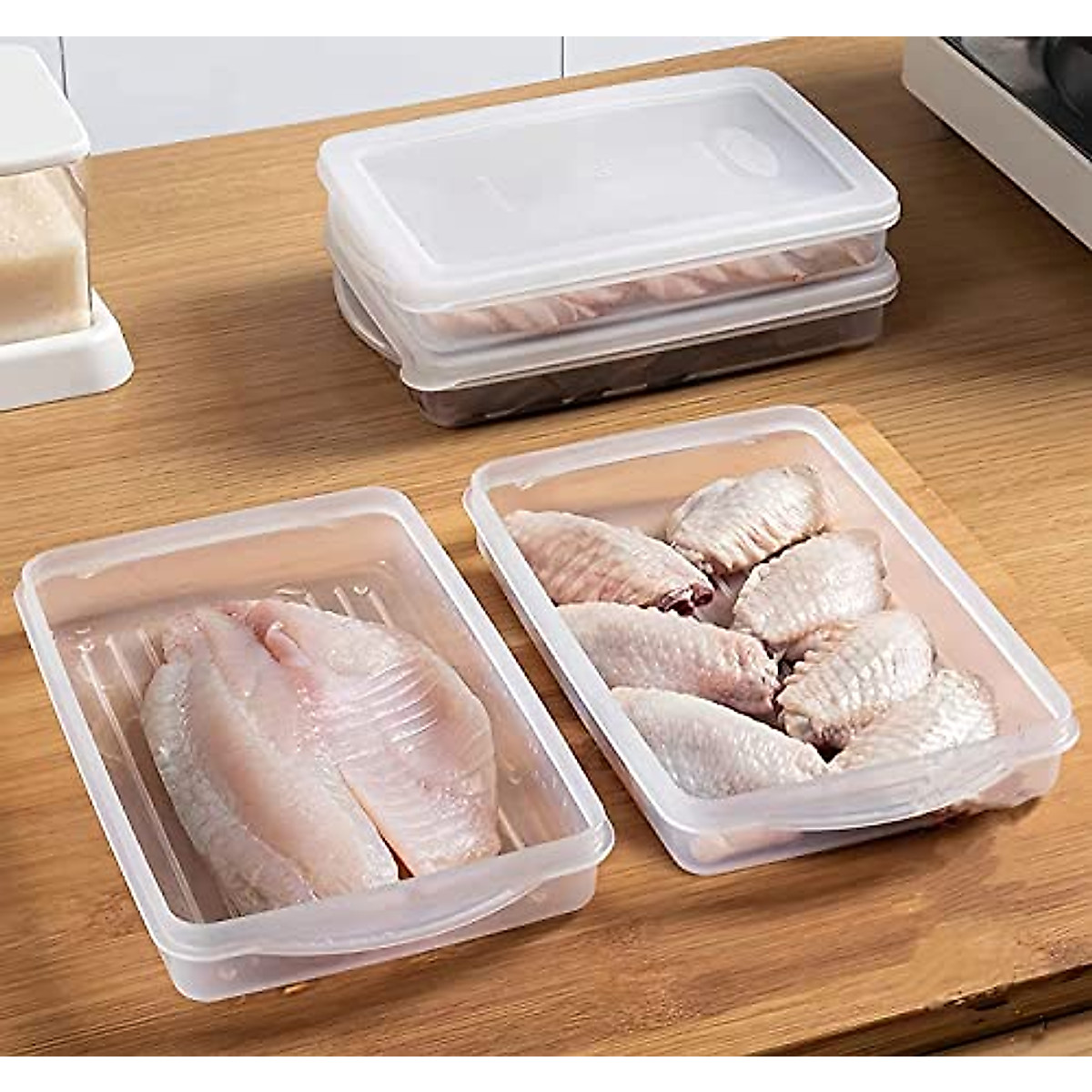 2 Pack Plastic Bacon Box, Deli Meat Saver Cold Cuts Fridge Keeper, Cheese Food Storage Container with Lid for Refrigerator, Shallow Low Profile Christmas Cookie Holder