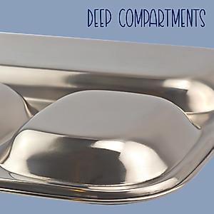 Darware Stainless Steel Divided Plates/Compartment Trays (4-Pack); 9.8 x 8.1 Inches Oblong 3-Section Mini Trays, Great Size for Kids, Portion Control, Camping
